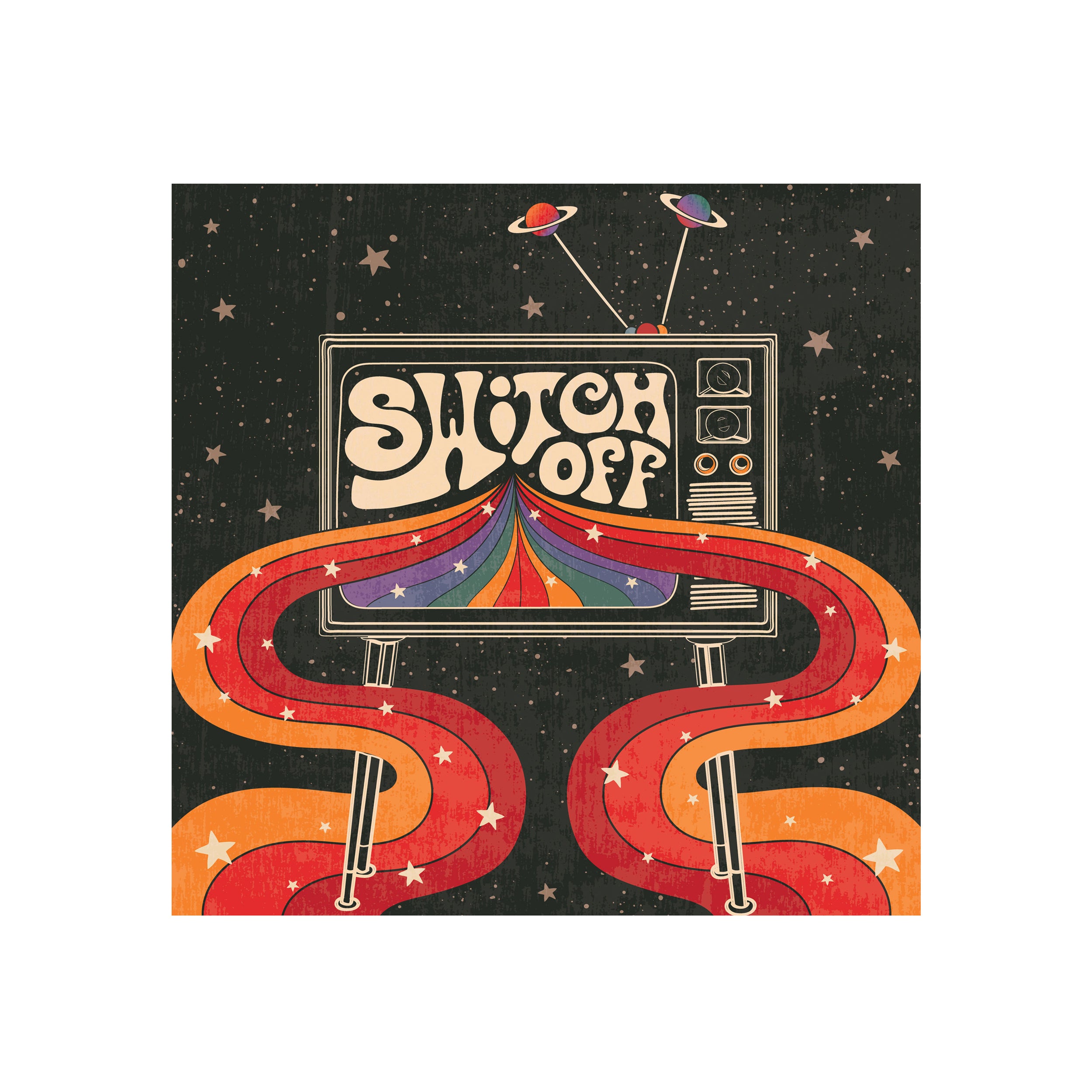 Switch Off, Rainbow Retro Tv Art Print by Inktally
