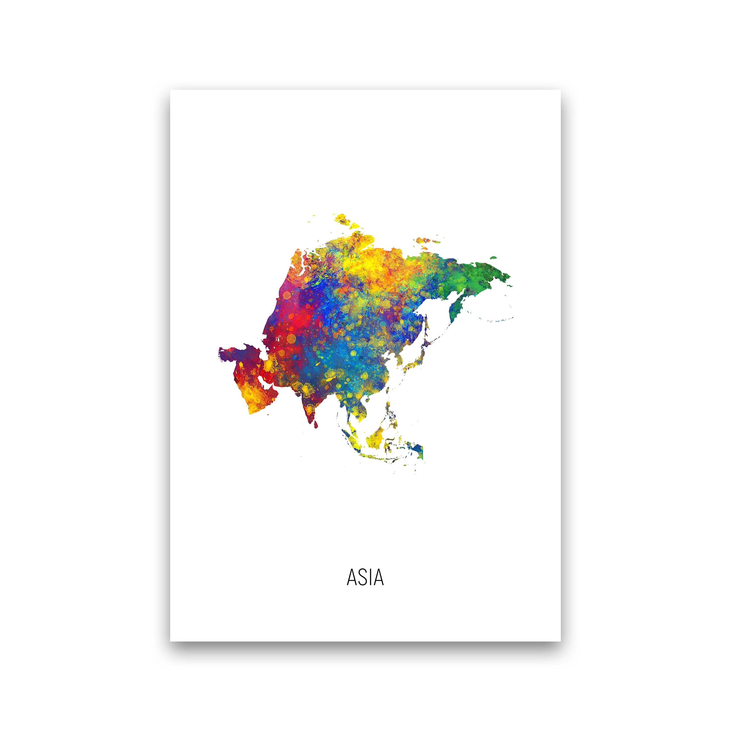 Asia Watercolour Map Art Print by Michael Tompsett