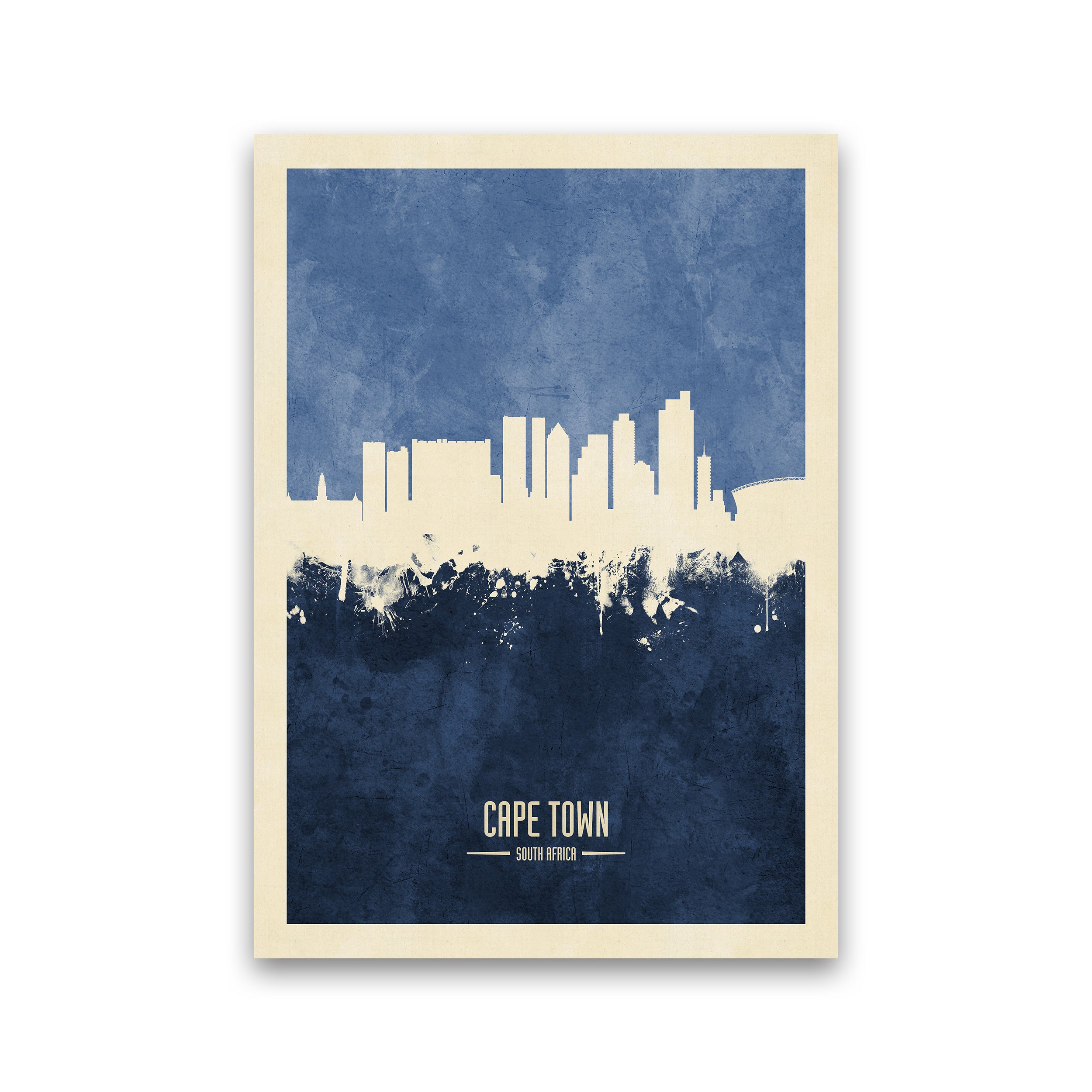 Cape Town South Africa Skyline Portrait Navy Art Print by Michael Tomp