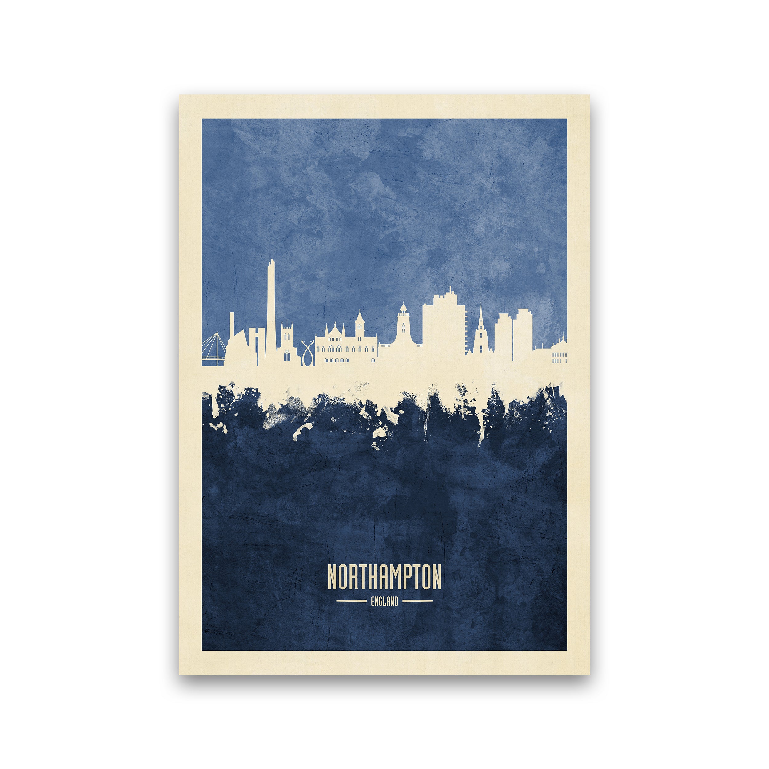 Northampton England Skyline Portrait Navy Art Print by Michael Tompset