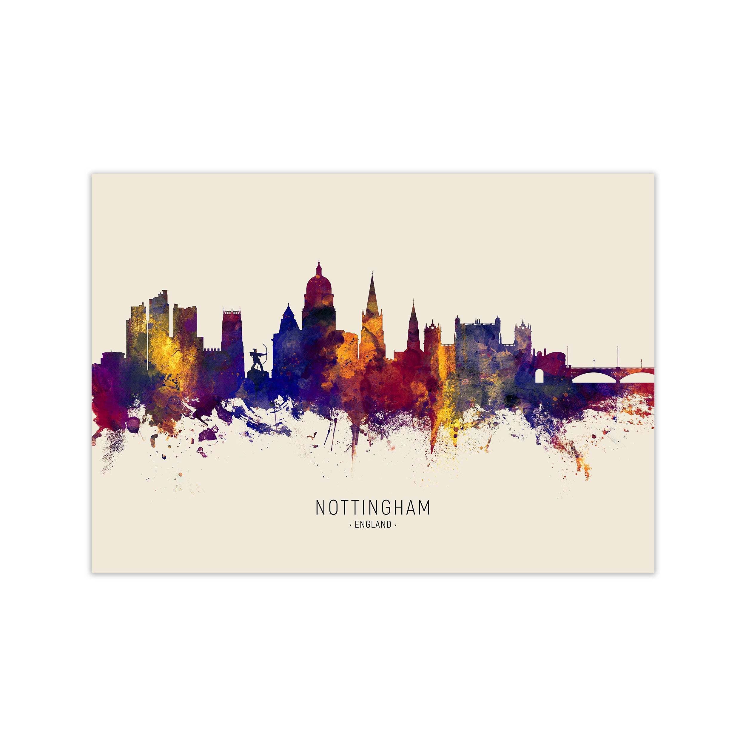Nottingham England Skyline Autumn City Name Art Print by Michael Tomps