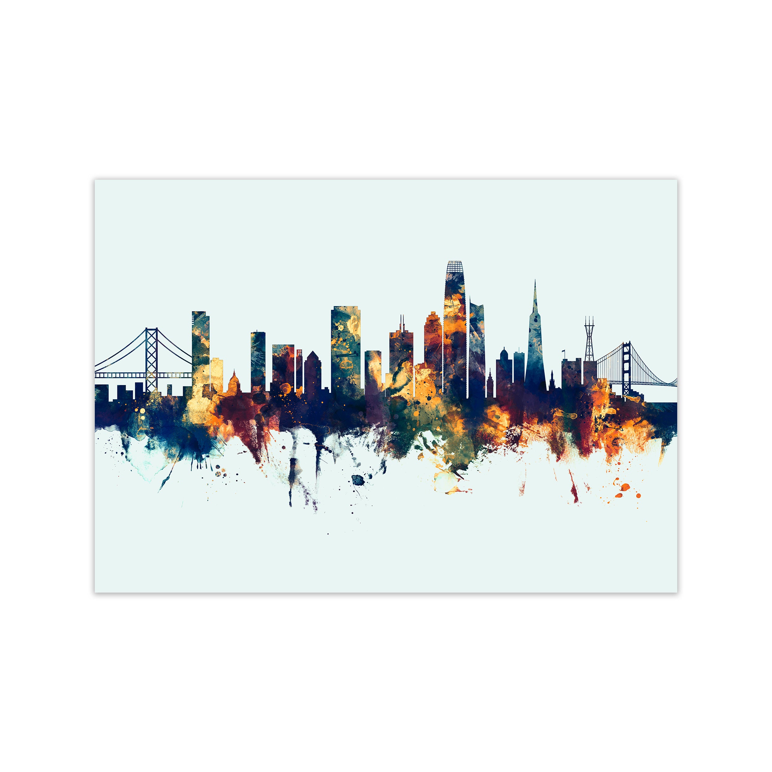 San Francisco California Skyline Blue Orange Art Print by Michael Tomp