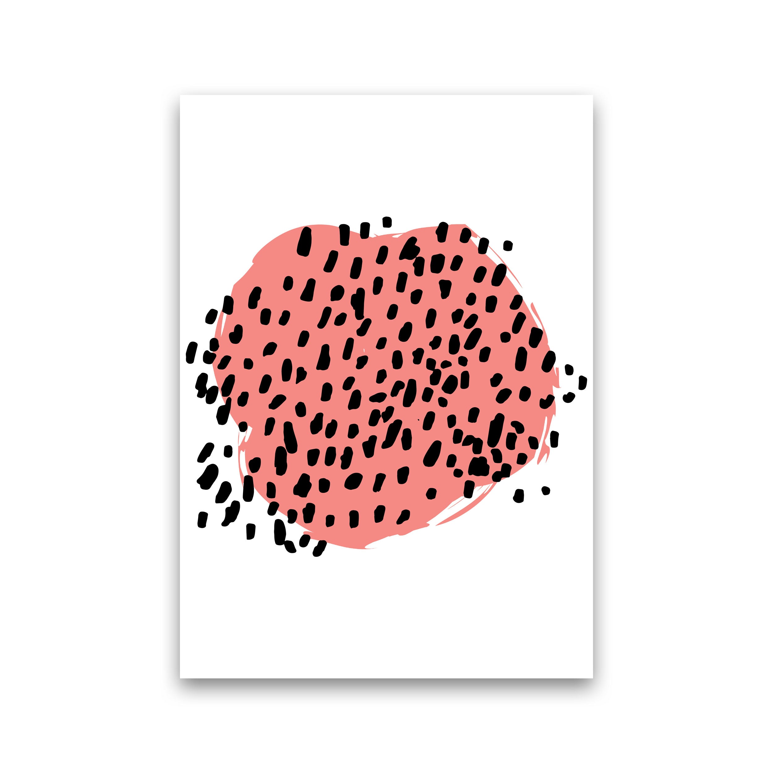 Coral Blob With Black Polka Dots Abstract Modern Print