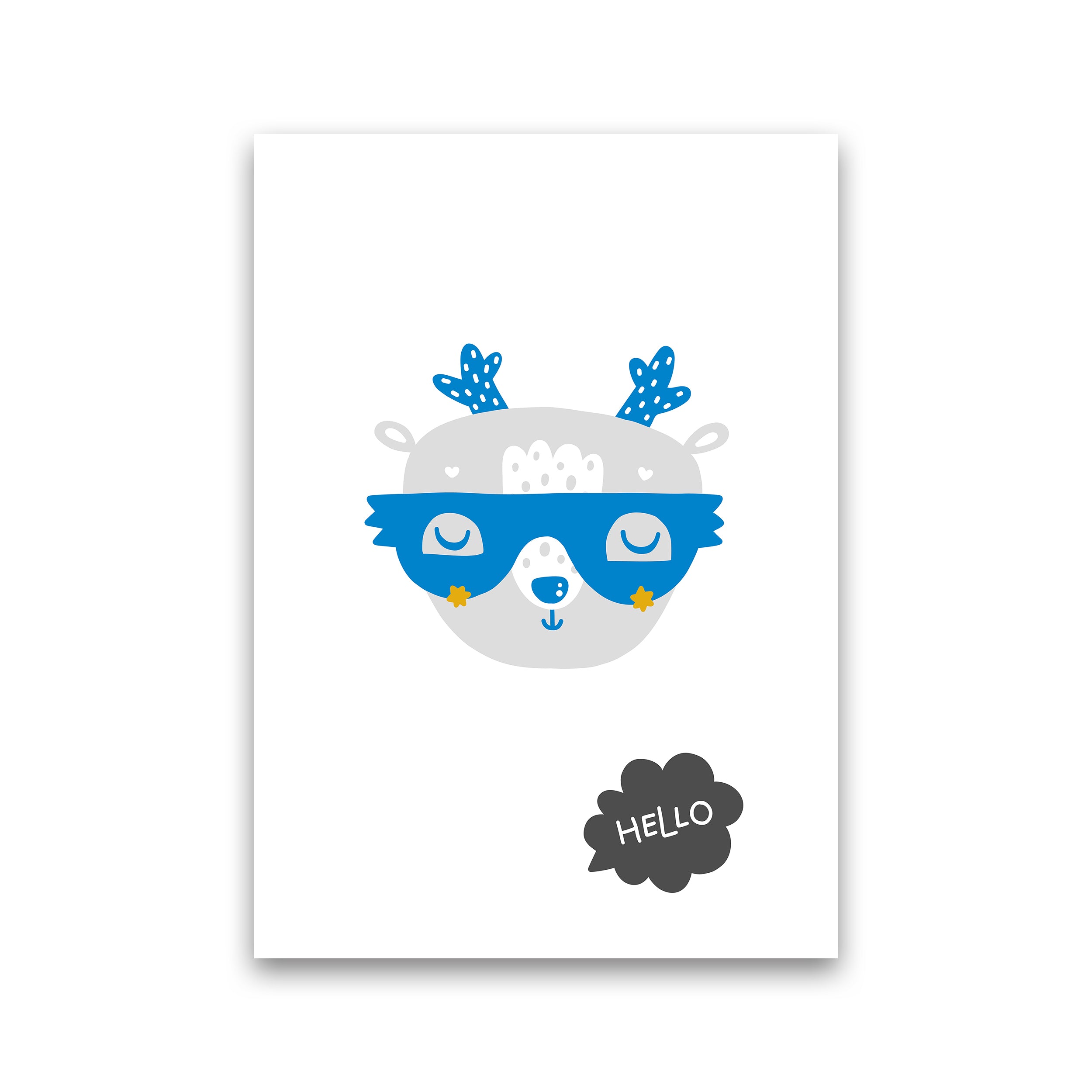 Hello Animal Blue Super Scandi Art Print by Pixy Paper