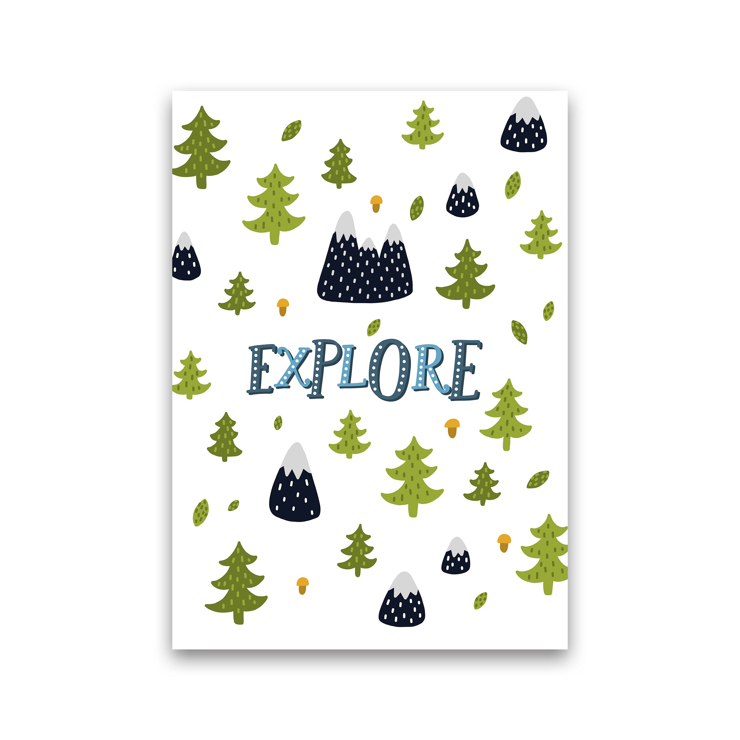 Little Explorer Trees Blue Art Print by Pixy Paper