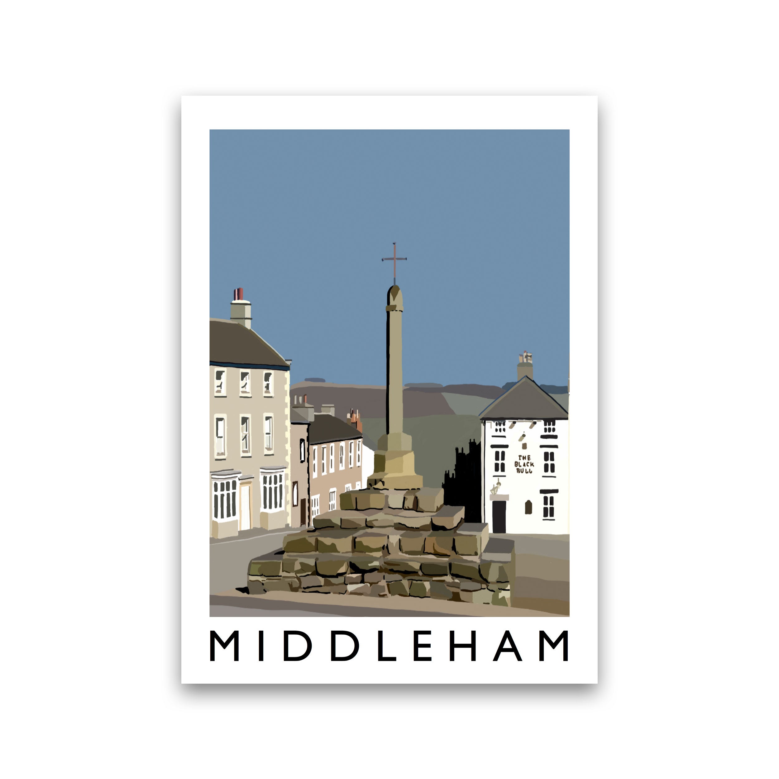 Middleham by Richard O'Neill Yorkshire Art Print, Vintage Travel Poste